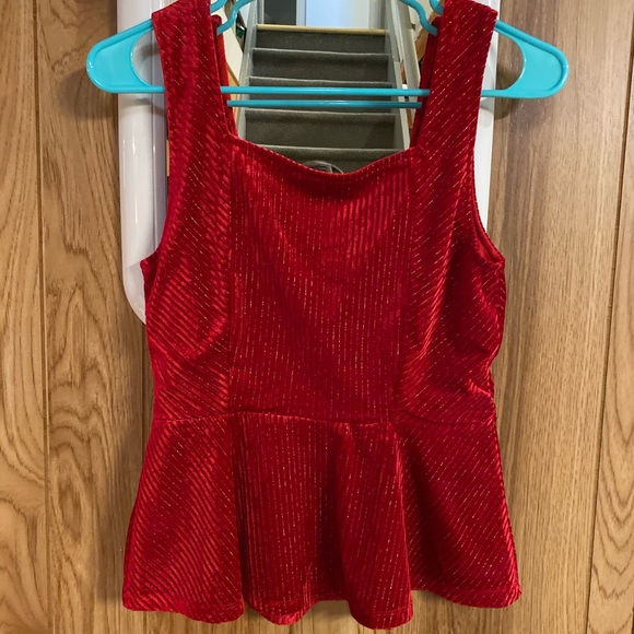 Altar'd State | Tops | Velvet Red Metallic Ribbed Peplum Square Tank ...